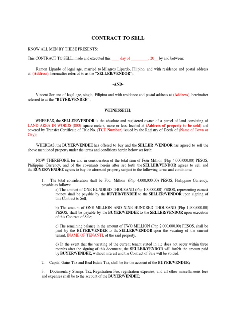 Contract to Sell Real Estate in Philippines | PDF | Taxes | Inheritance Tax