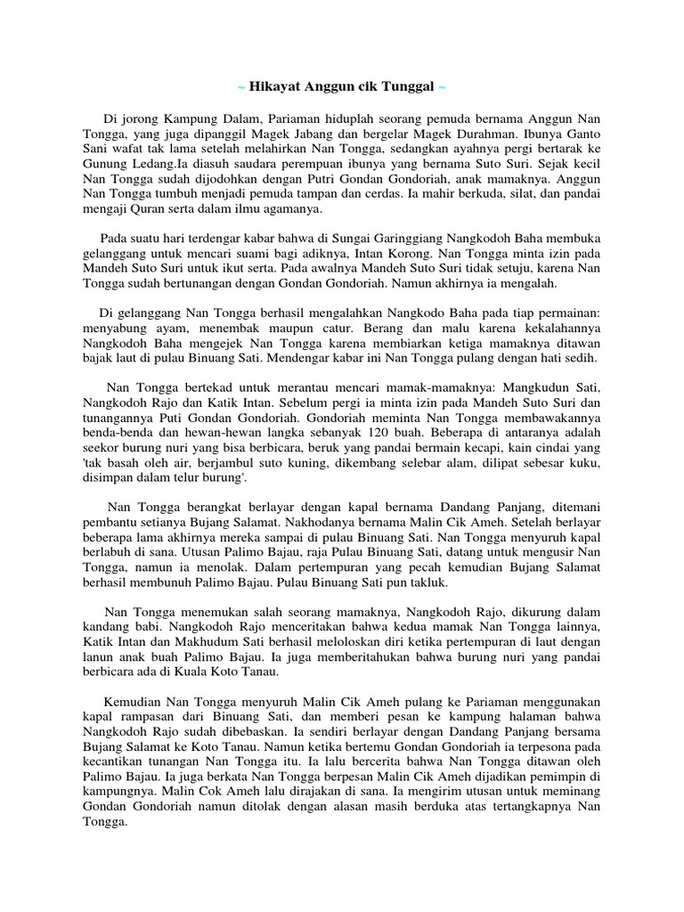 Hikayat Anggun Cik Tunggal | PDF