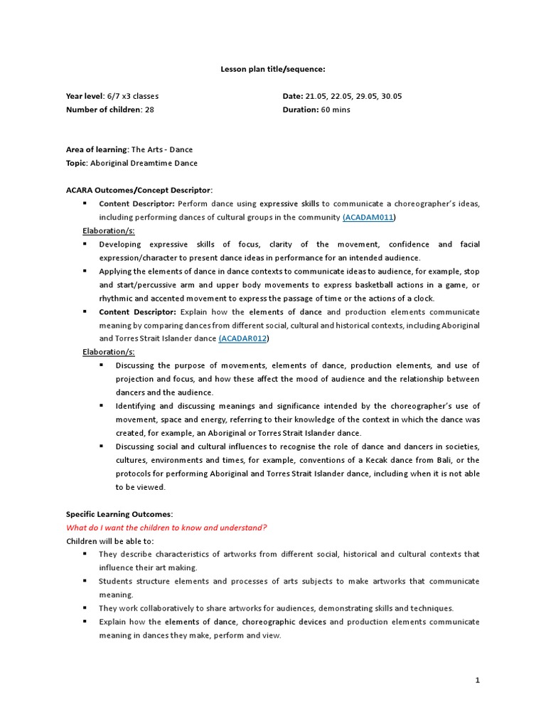 6 7 Dance Lesson Plan | PDF | Indigenous Australians | Dances