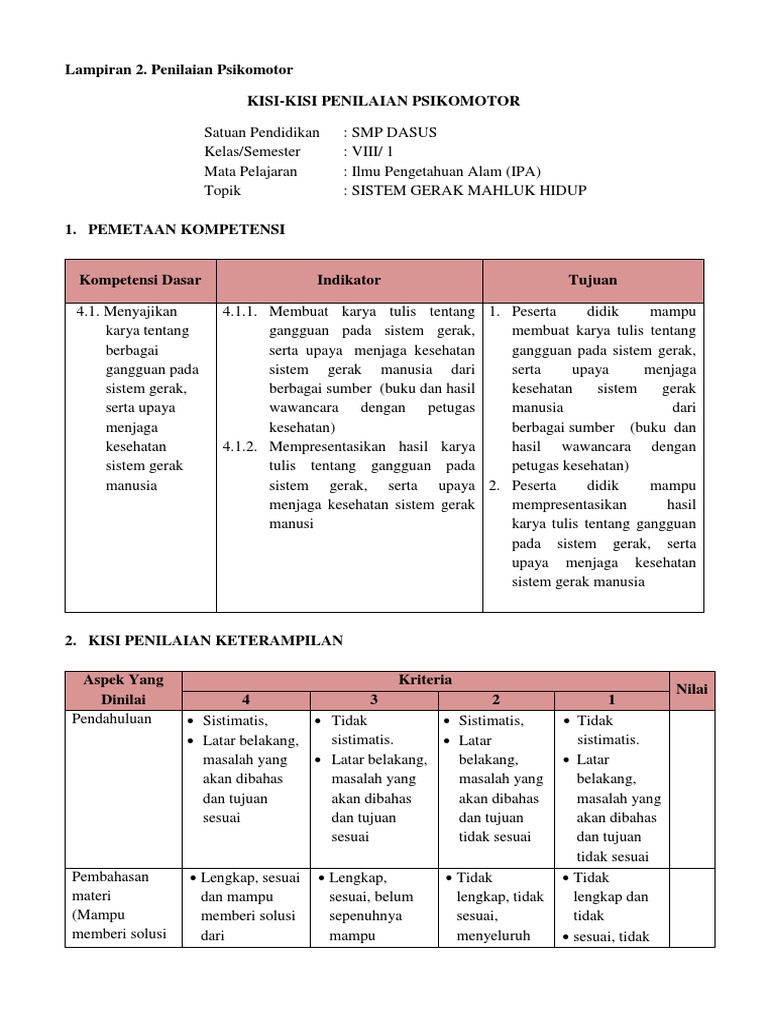 Penilaian Psikomotor | PDF