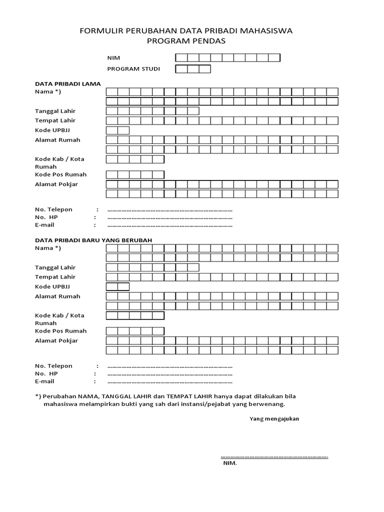 Formulir Perubahan Data Pribadi UT | PDF | Game & Aktivitas