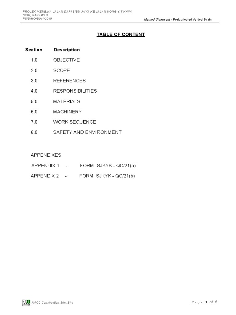 Alidrain AD250 PVD Method Statement - Revision 0 | PDF | Economic ...