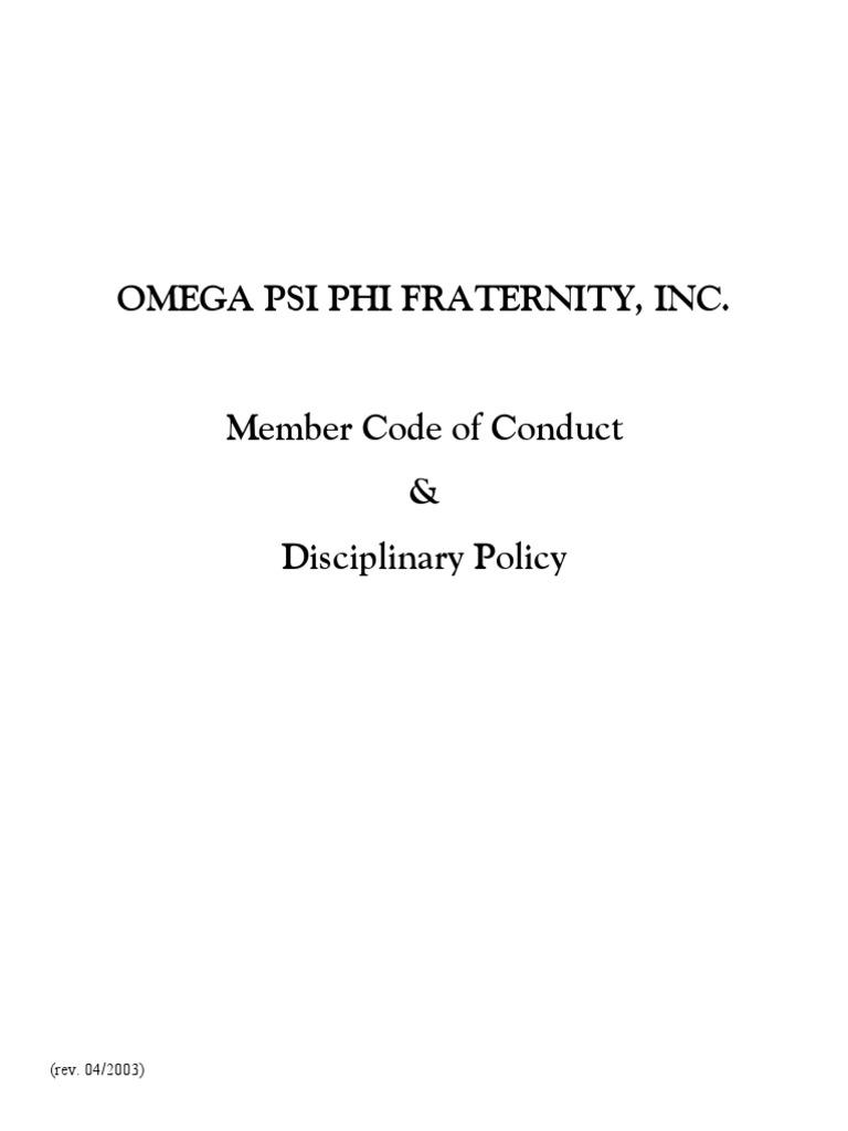Omega Psi Phi Fraternity, Inc. Member Code of Conduct & Disciplinary ...