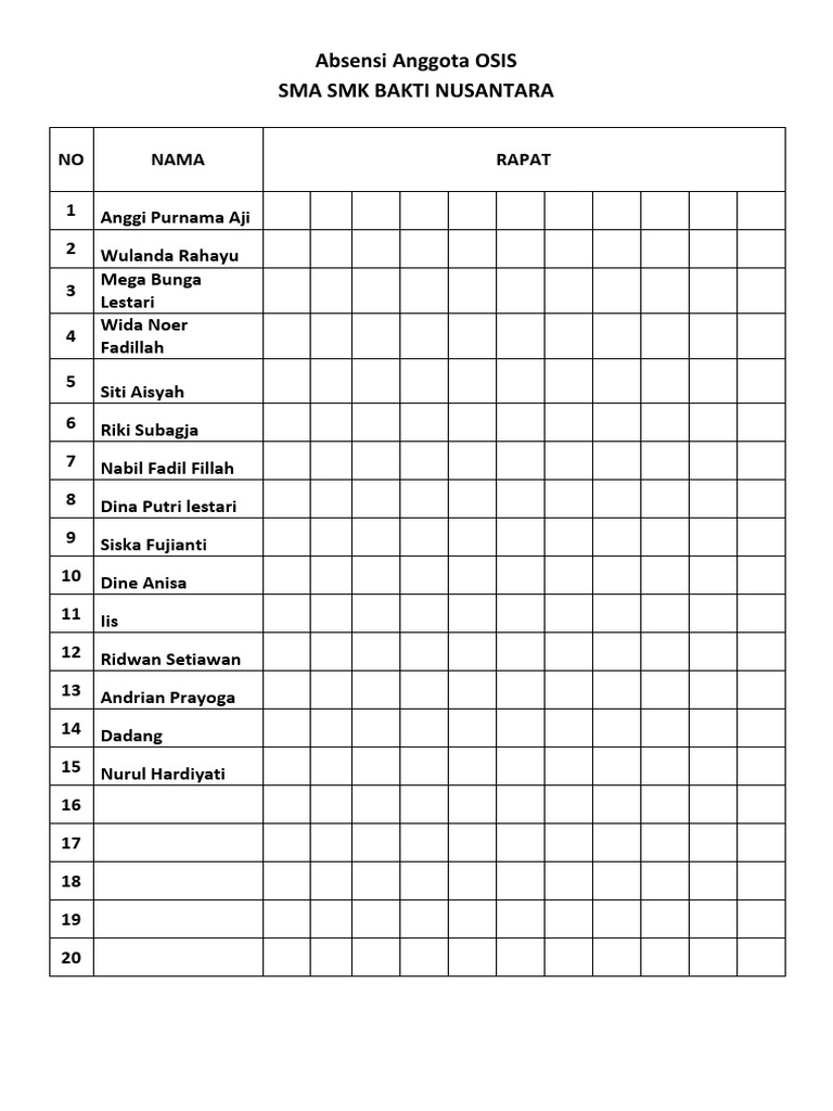 Absensi Anggota OSIS | PDF