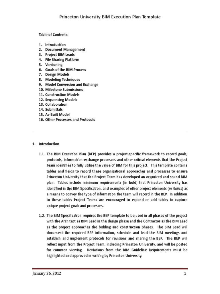 Princeton University BIM Execution Plan Template | PDF | Building ...