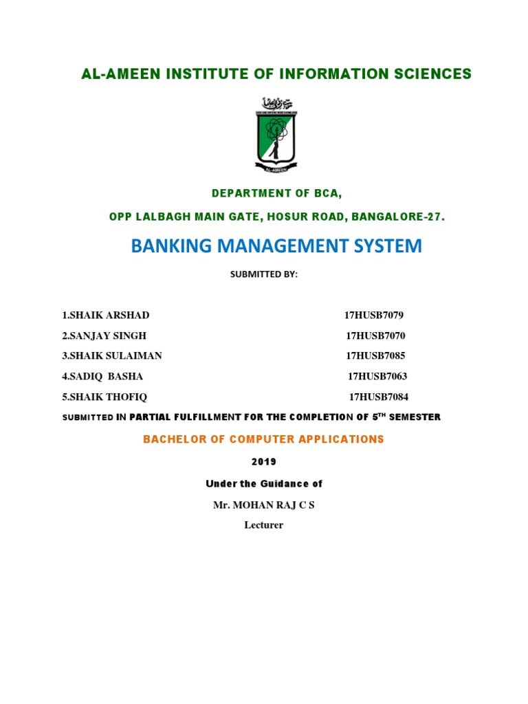 Banking Management System: Al-Ameen Institute of Information Sciences | PDF | Databases | Oracle ...