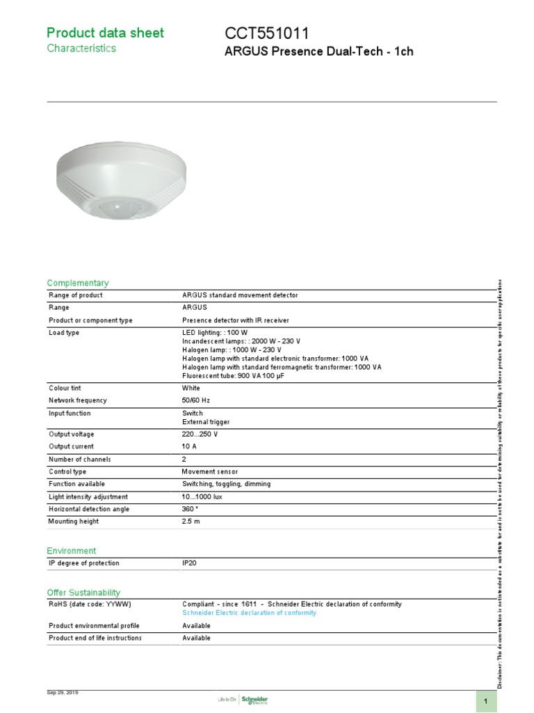 ARGUS Dual-Tech Presence Detector Data Sheet | PDF