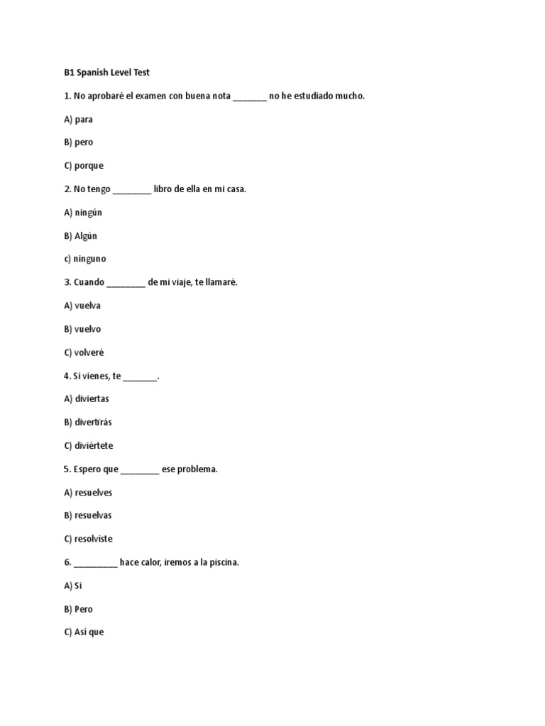 B1 Spanish Level Test | PDF