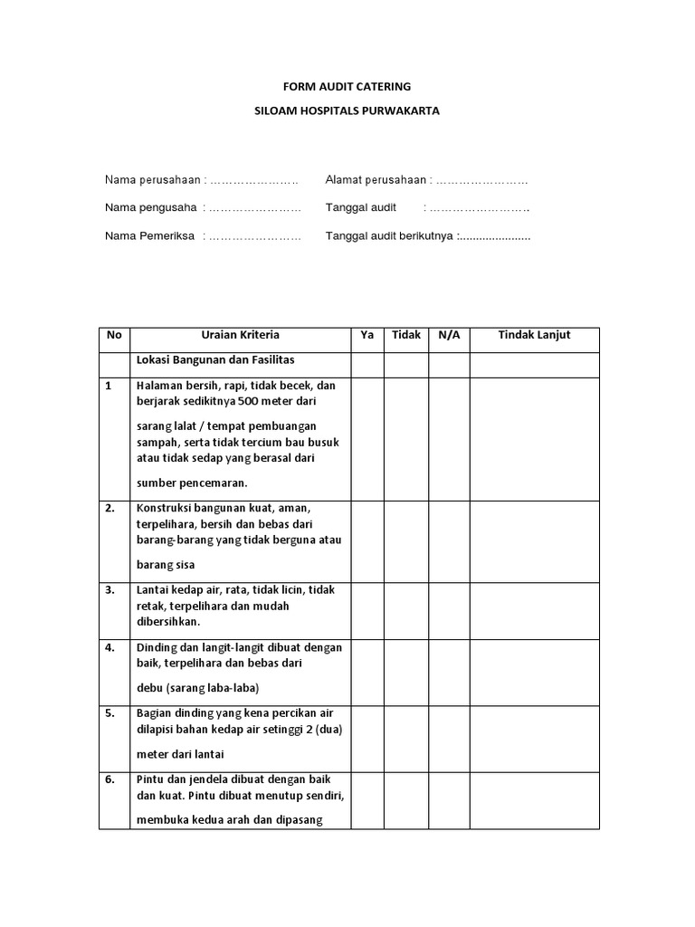 Form Audit Catering | PDF