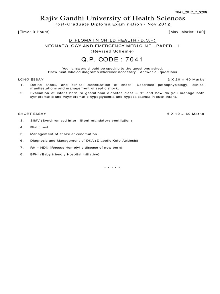 Rajiv Gandhi University of Health Sciences: Q.P. CODE: 7041 | PDF ...