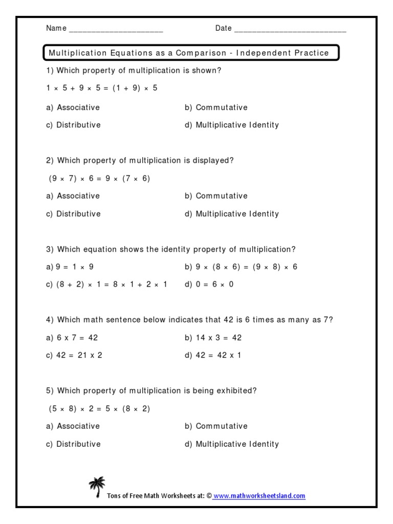 Multiplication Equations As A Comparison - Independent Practice | PDF