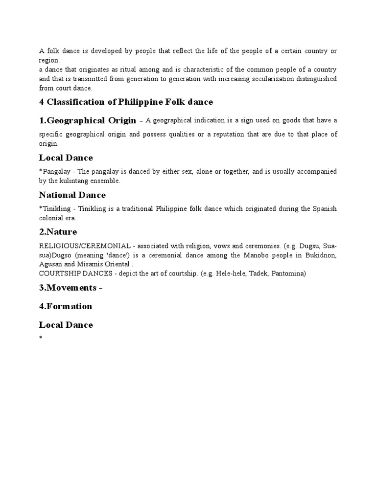Philippine Folk Dance Classification Guide | PDF