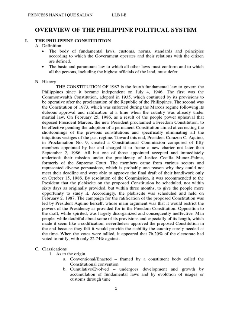 Overview of The Philippine Political System | PDF | Government ...