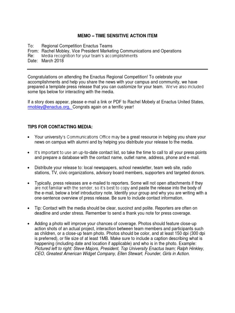 Enactus 2018 Template Cover Letter | PDF | Press Release | Mass Media