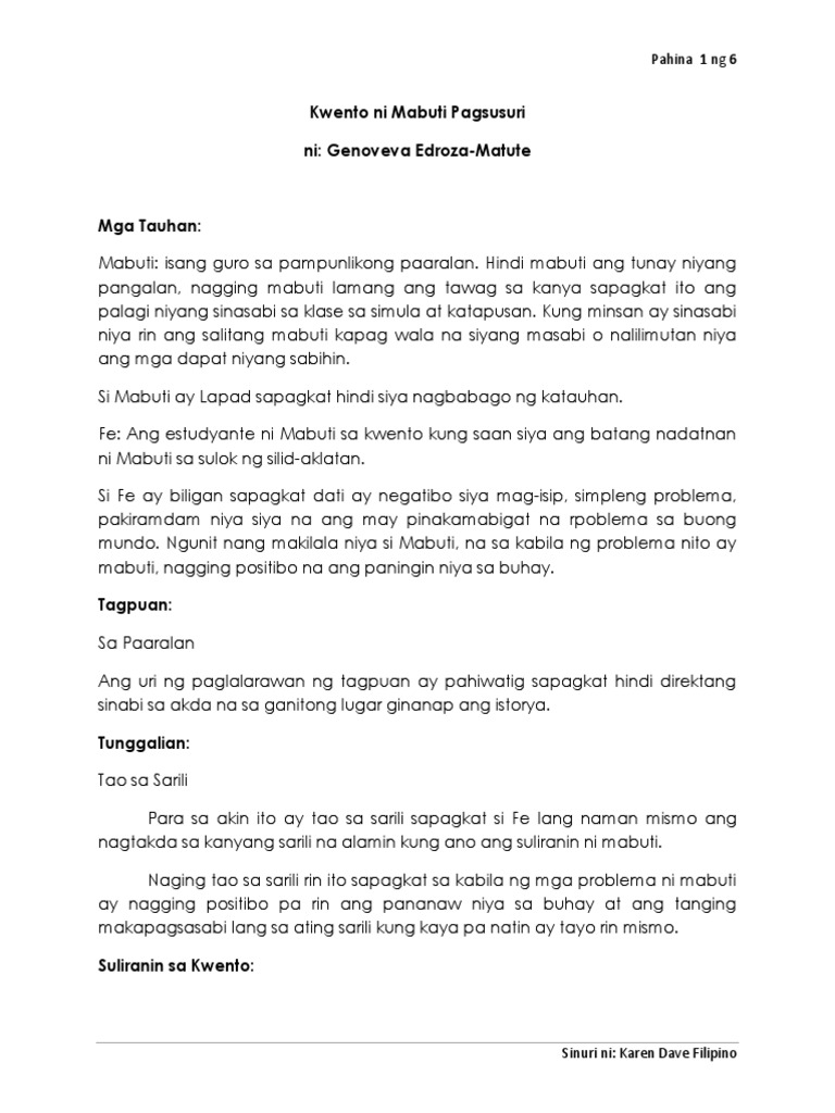 Kwento Ni Mabuti Pagsusuri | PDF