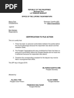 Certificate To File Action From The Barangay Sample | PDF
