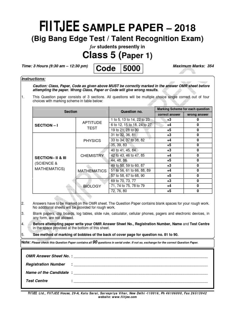 Fiitjee Class 5 Sample Paper | PDF | Vitamin C | Triangle