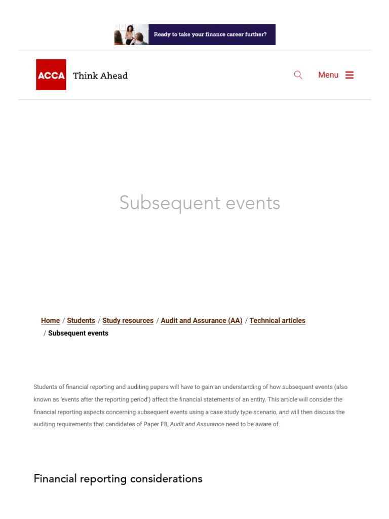 Subsequent Events: Financial Reporting Considerations | PDF | Auditor's ...