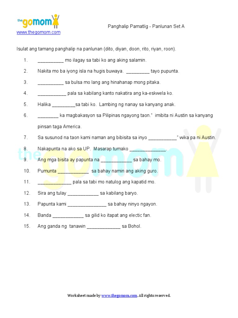 Panghalip Pamatlig Panlunan Set A | PDF