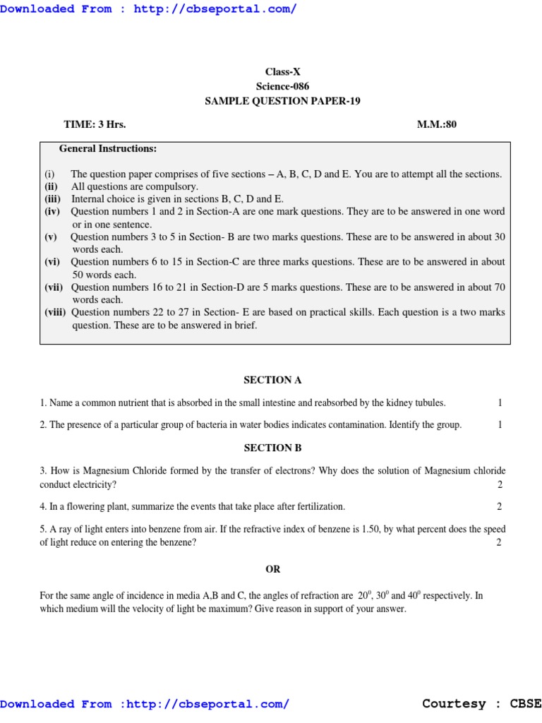 Sample Paper Science | PDF | Lens (Optics) | Chemistry