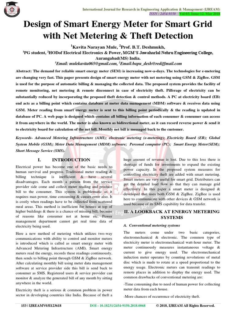 Design of Smart Energy Meter For Smart Grid With Net Metering & Theft ...