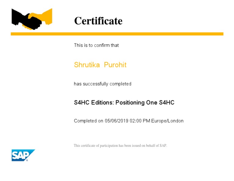 SAP S4HC Completion Certificate | PDF