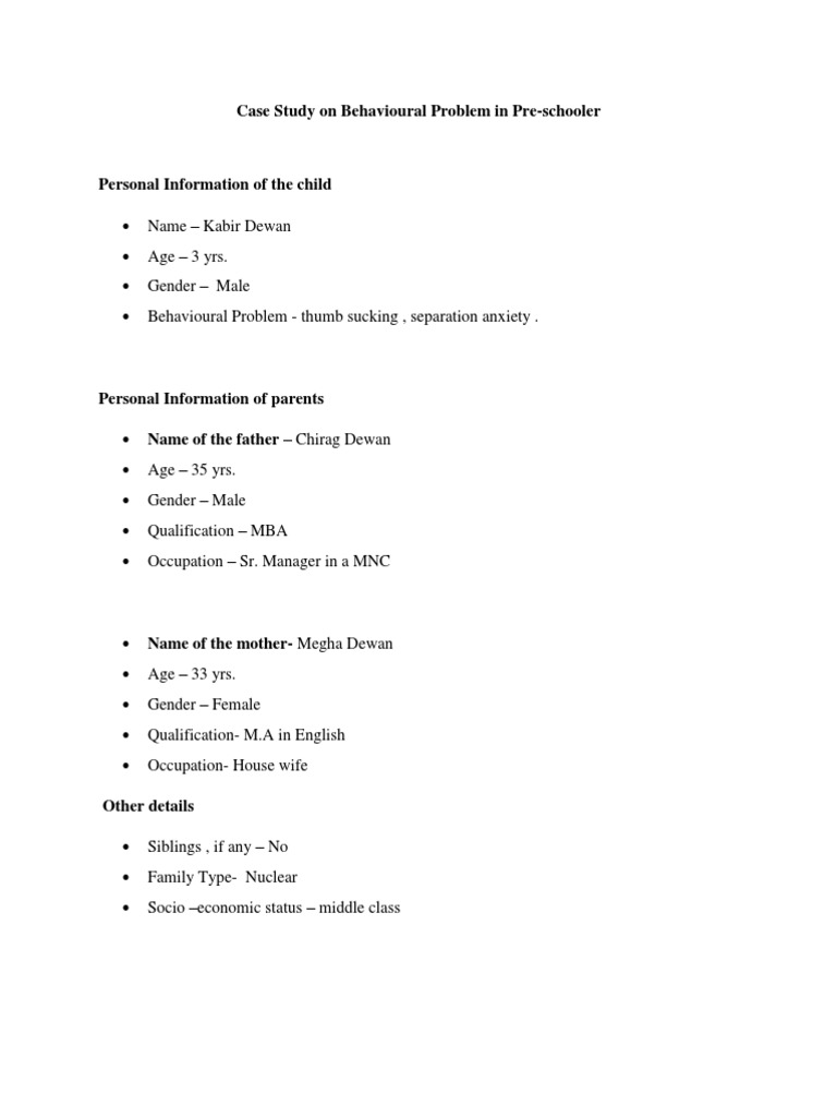 Behavioral Issues in Preschooler Kabir | PDF | Child Care | Relationships