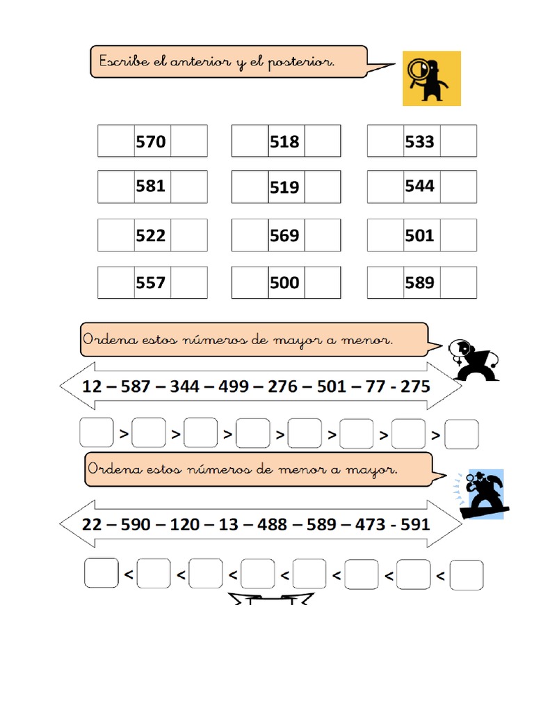 Ficha Comparacion y Ordenar Numeros 2º PR | PDF