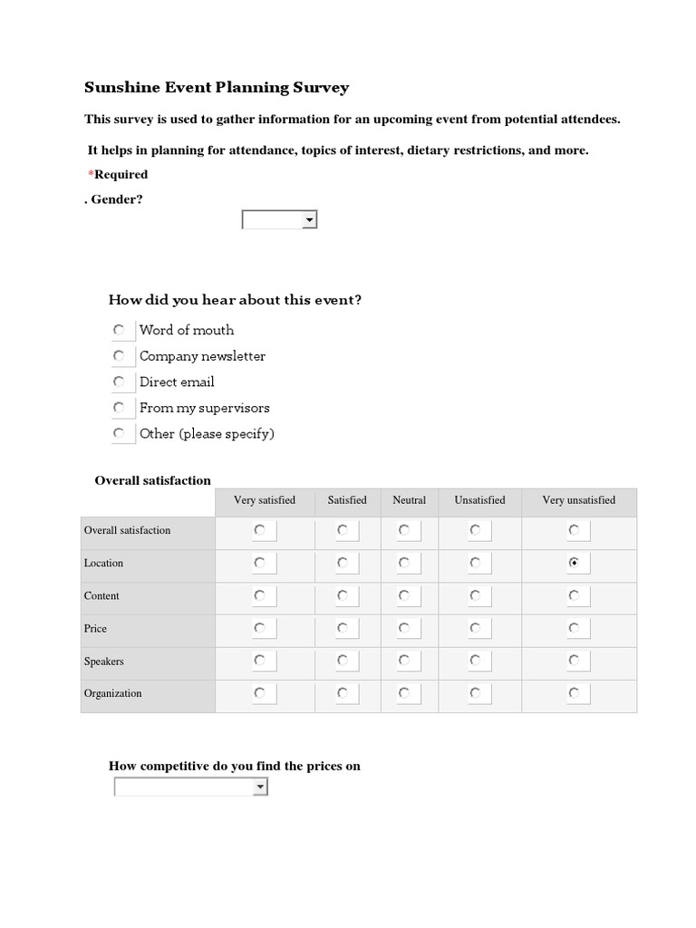 Sunshine Event Planning Survey: Required | PDF