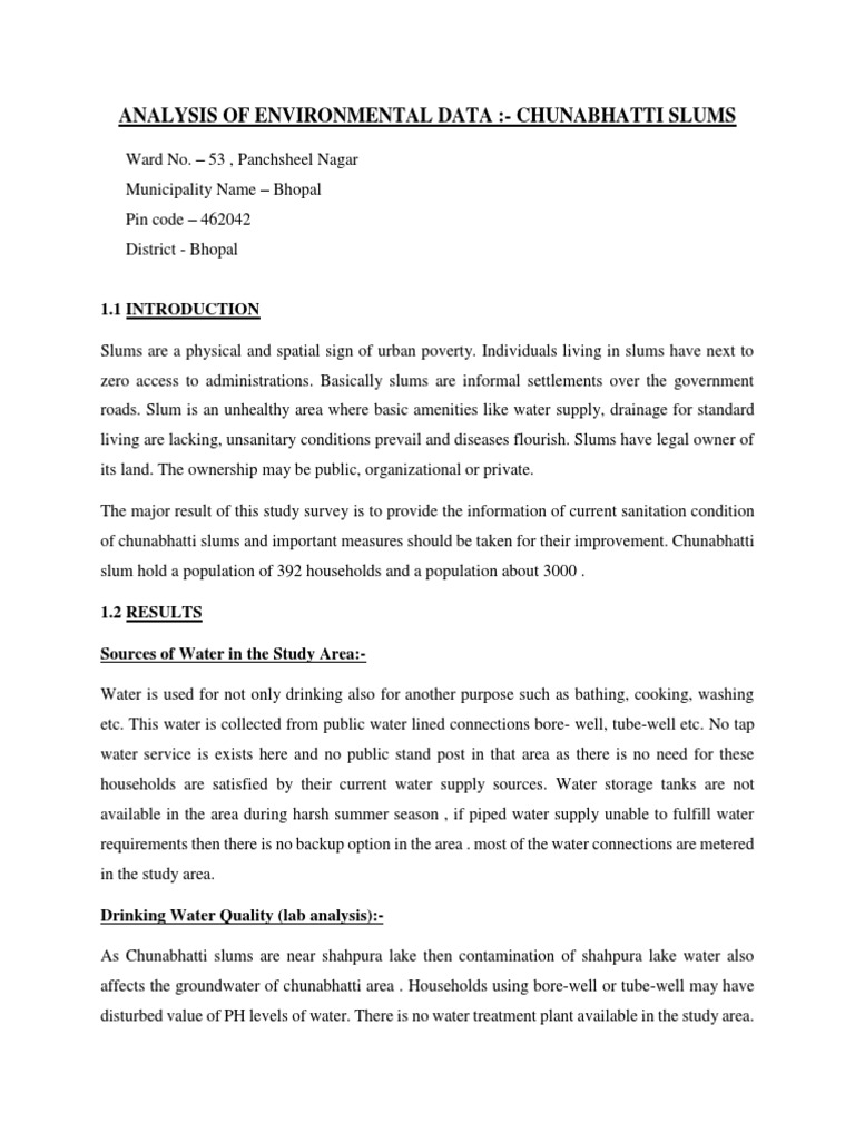 Analysis Of Environmental Data Pdf Slum Sanitation