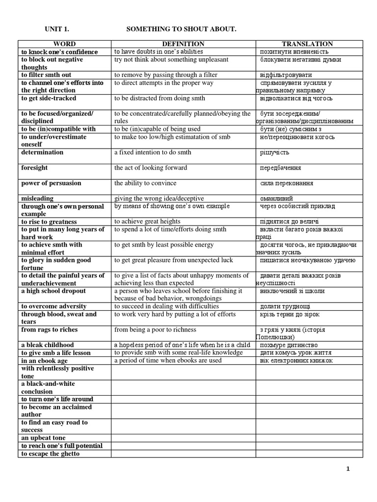 Upstream Advanced Words Unit 1 | PDF