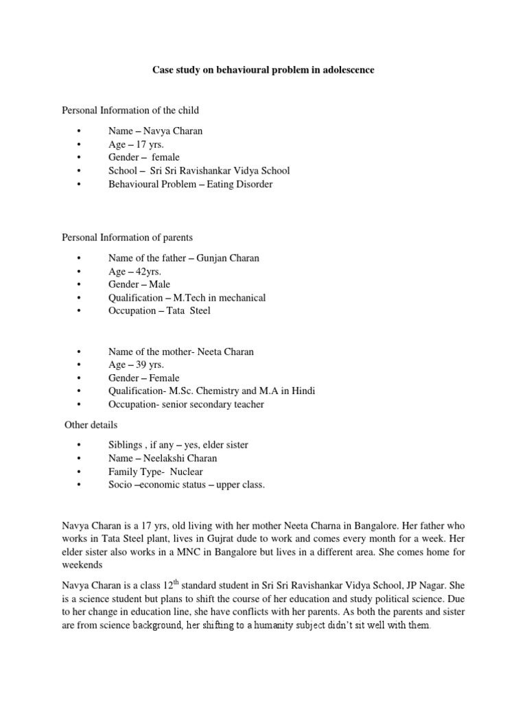 A Case of Eating Disorder in Adolescence Stemming from Conflict over ...