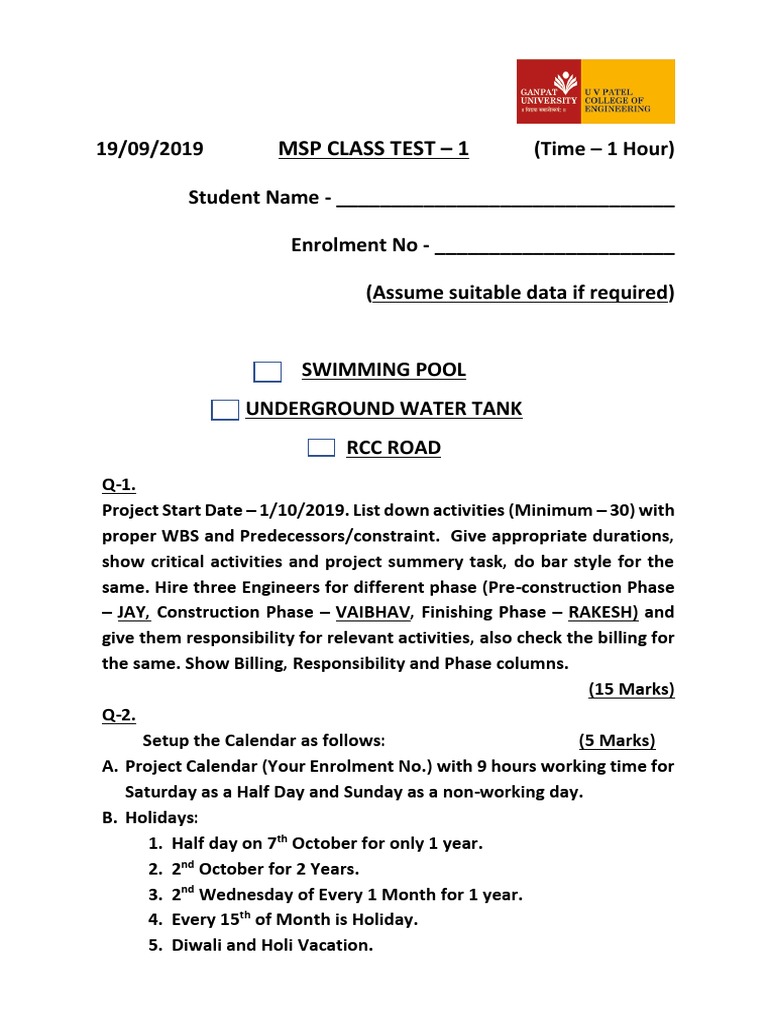 MSP Class Test - 1 | PDF