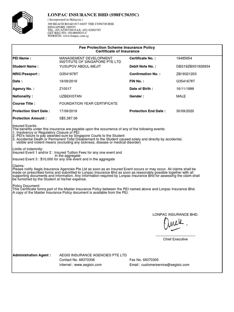 Lonpac Insurance BHD (S98Fc5635C) : Fee Protection Scheme Insurance ...
