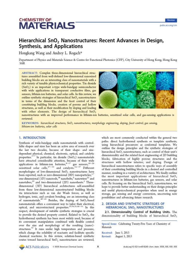2013 REVIEW On Hierarchical SnO2 Nanostructures Recent Advances in ...