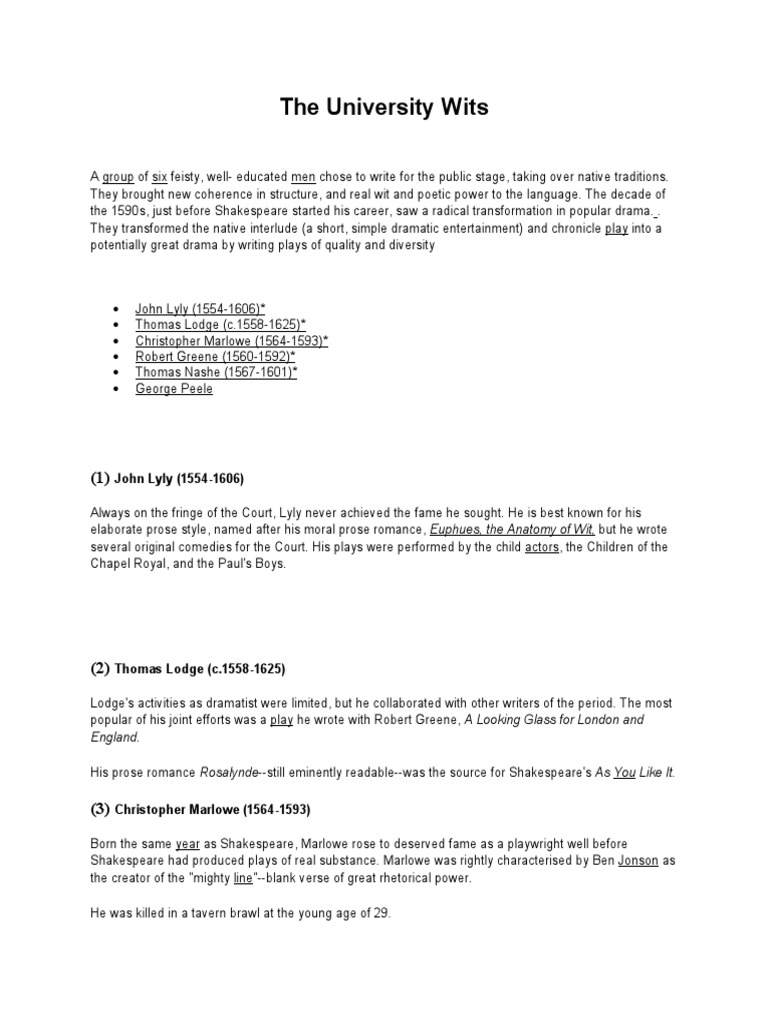 University Wits | PDF | William Shakespeare | English Renaissance