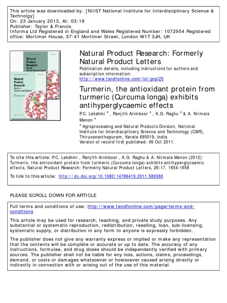2014 - Lekshmi - Tumerin, The Antioxidant Protein Fro, Tumeric (Curcuma ...