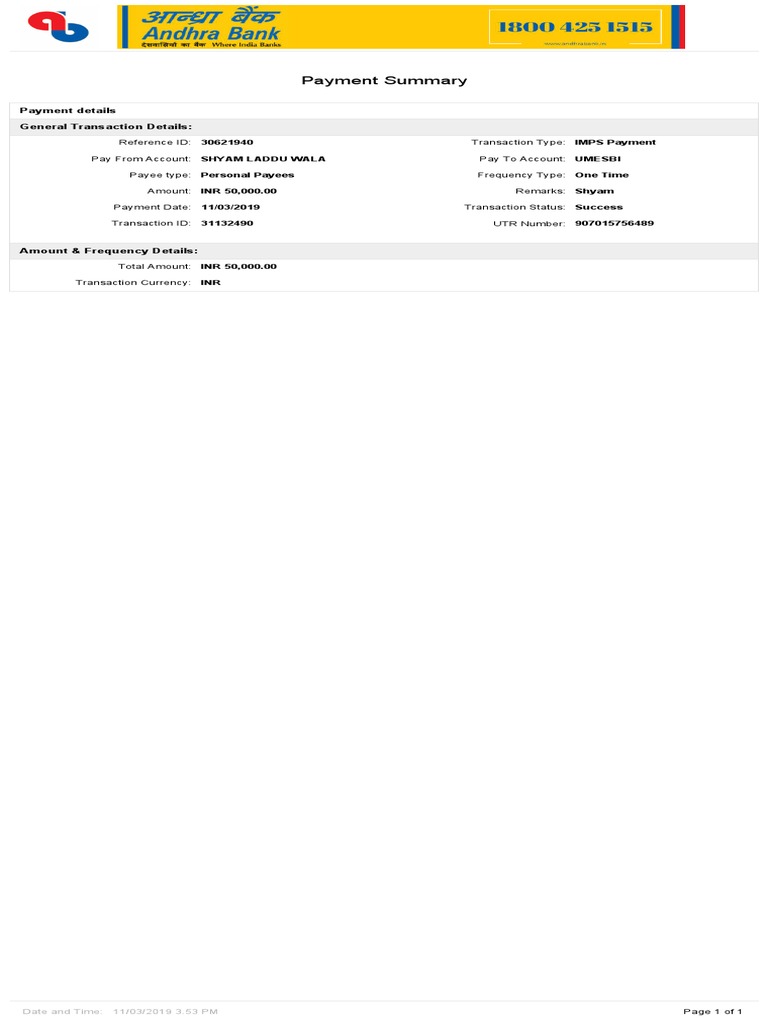 IMPS Payment Summary for Shyam | PDF