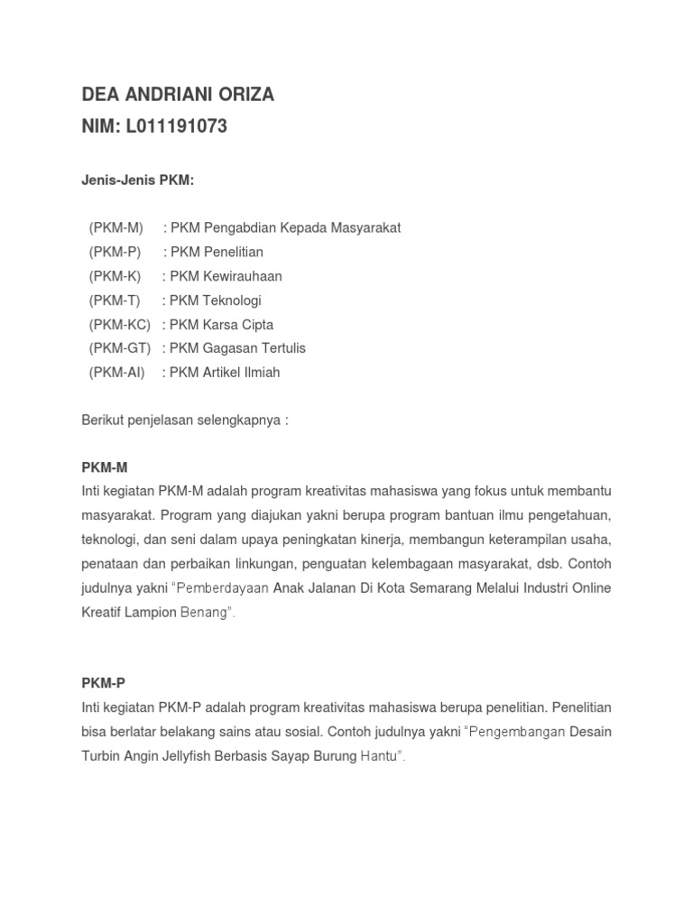 Jenis-Jenis PKM dan Penjelasannya | PDF | Seni
