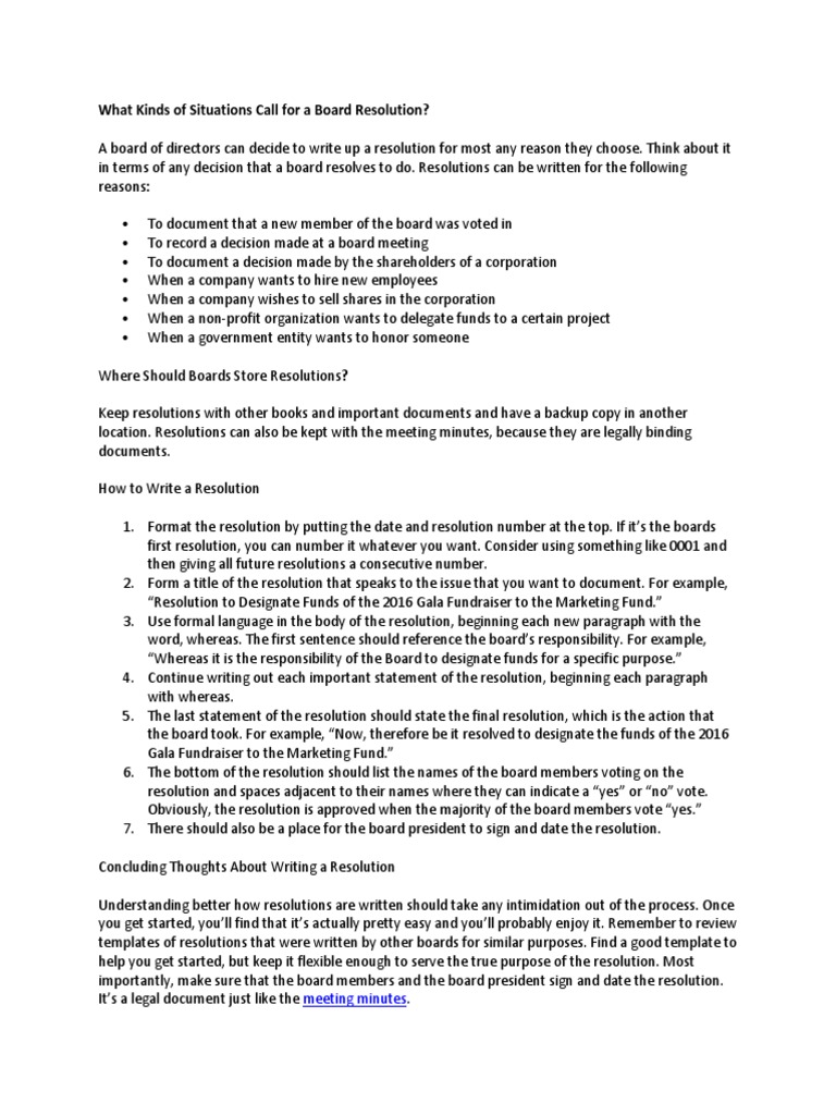 How To Write A Resolution | Download Free PDF | Board Of Directors ...