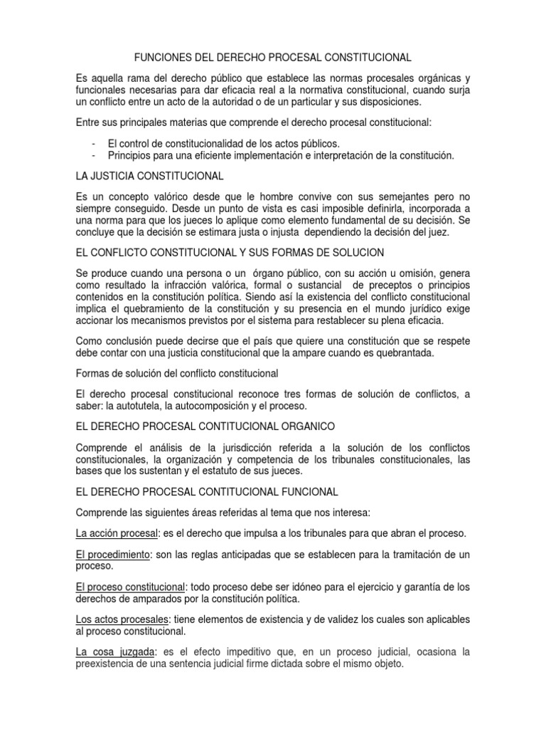 Funciones Del Derecho Procesal Constitucional | PDF | Ley procesal | Constitución