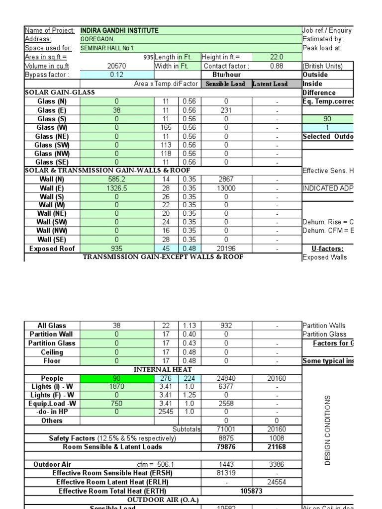 Heat Load Calculation | PDF | Engineering Thermodynamics | Continuum ...
