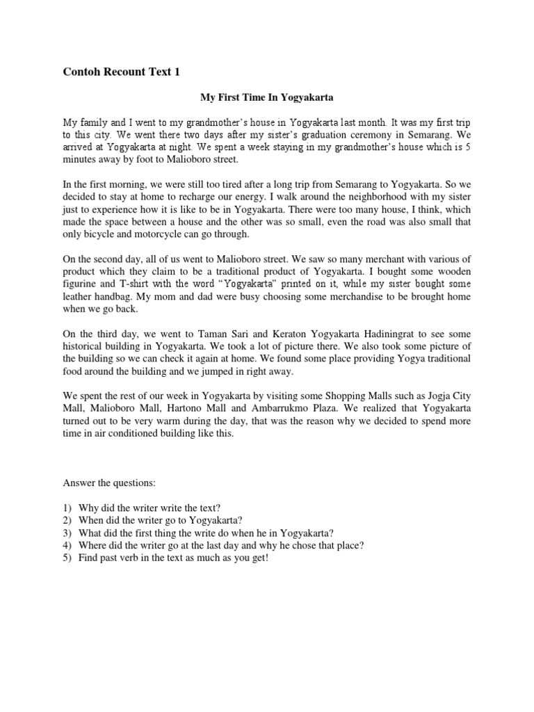 Contoh Recount Text + Tugas | PDF