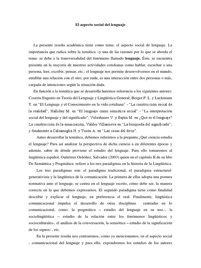 El aspecto social del lenguaje: una perspectiva comunicativa | PDF ...