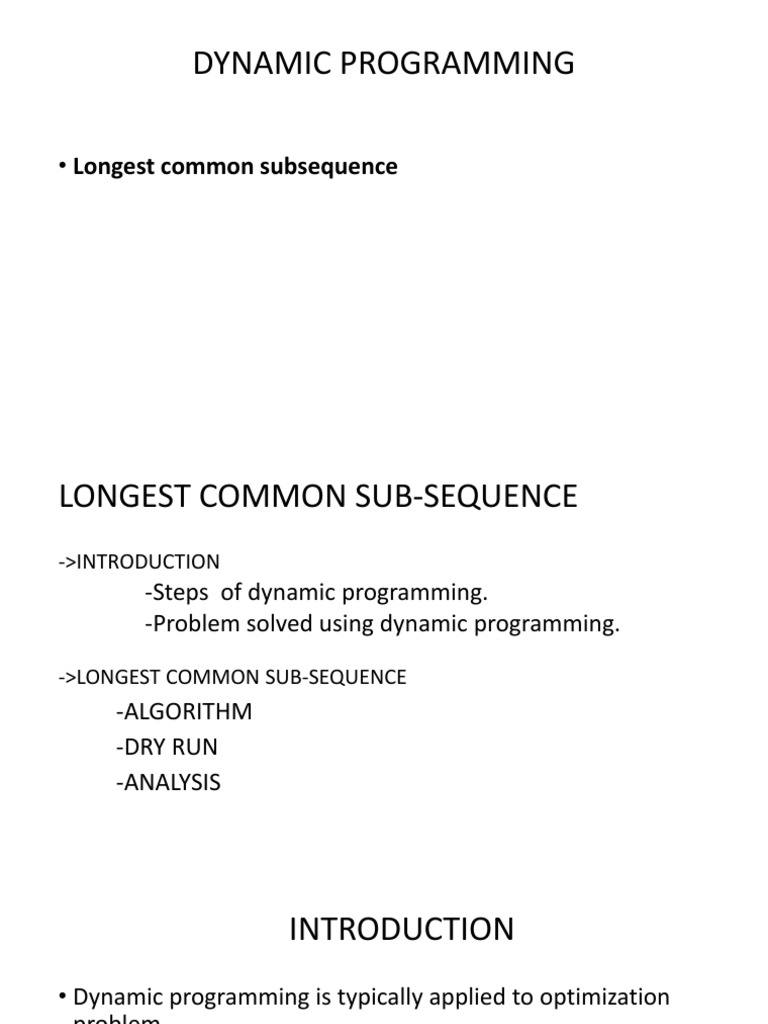 Dynamic Programming: - Longest Common Subsequence | PDF | Dynamic Programming | Computational ...