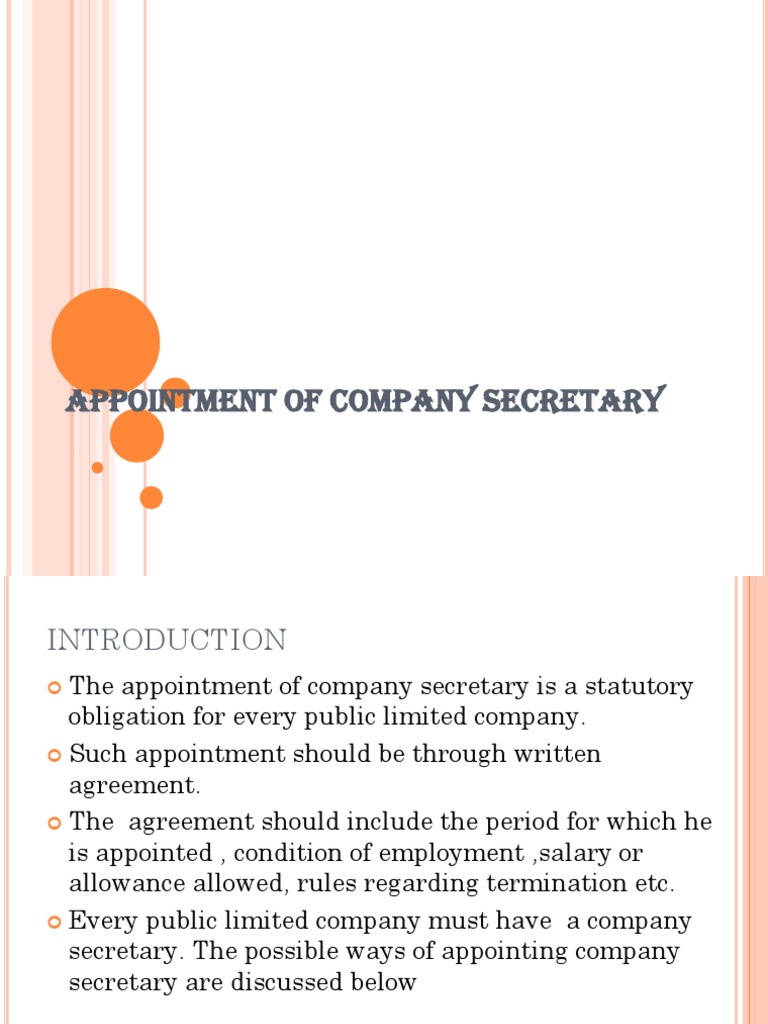 Appointment of Company Secretary | PDF | Board Of Directors | Secretary