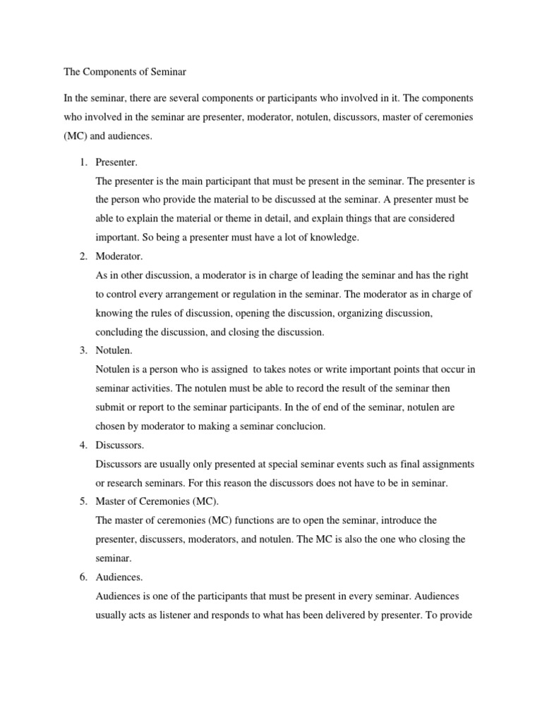 Seminar Components and Roles Explained | PDF | Business