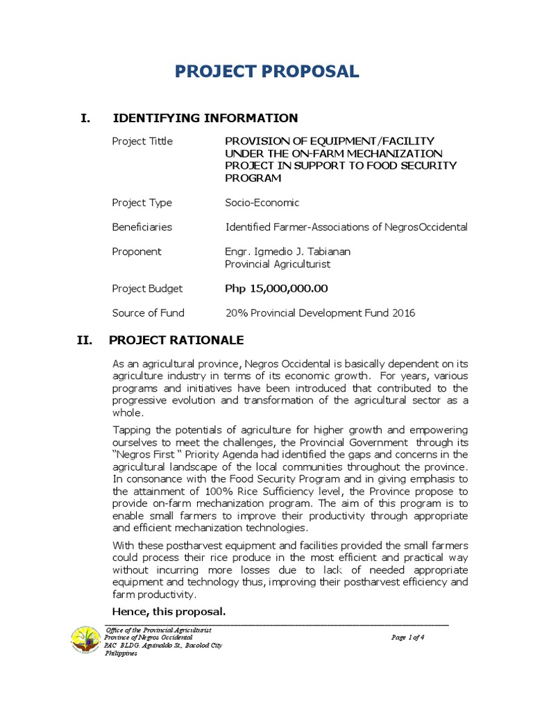 Project Proposal: I. Identifying Information | PDF | Food Security ...