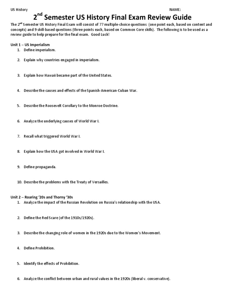 US History Final Exam Review Guide | PDF | World War II | Containment