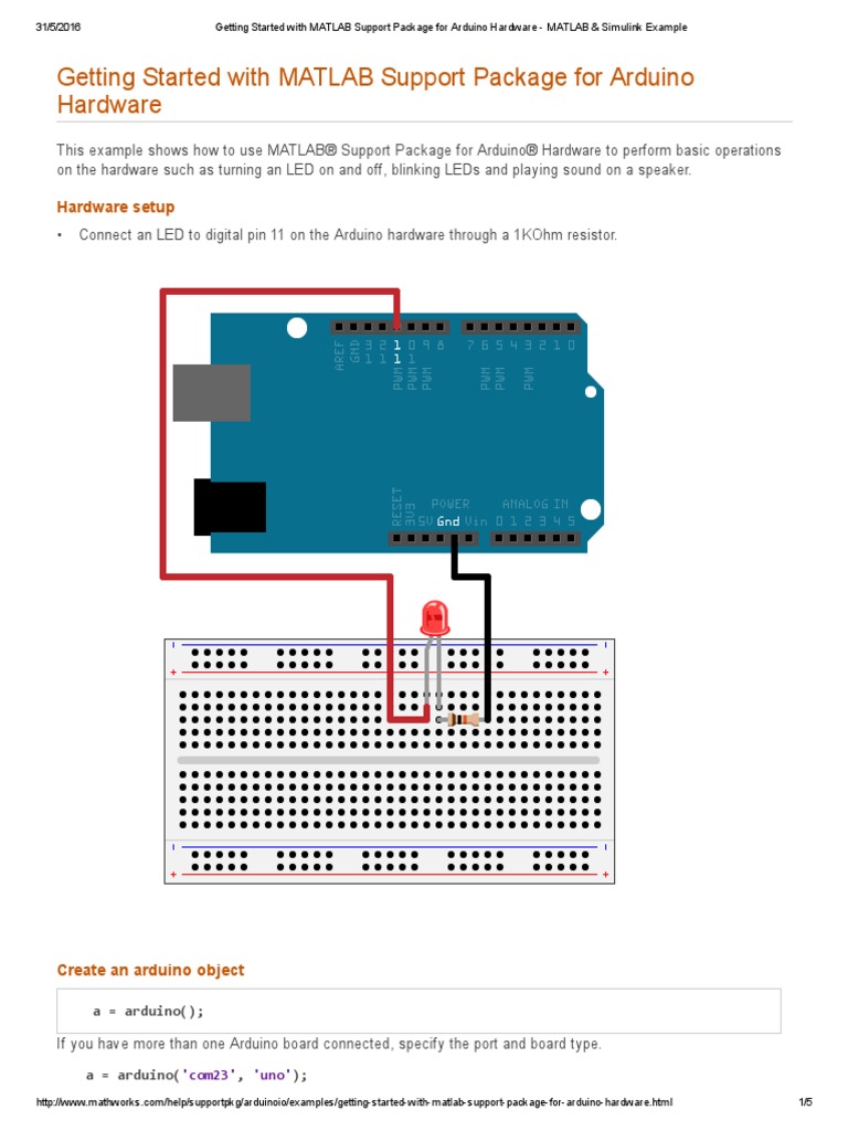 Getting Started With Matlab Support Package For Arduino Hardware Matlab And Simulink Example